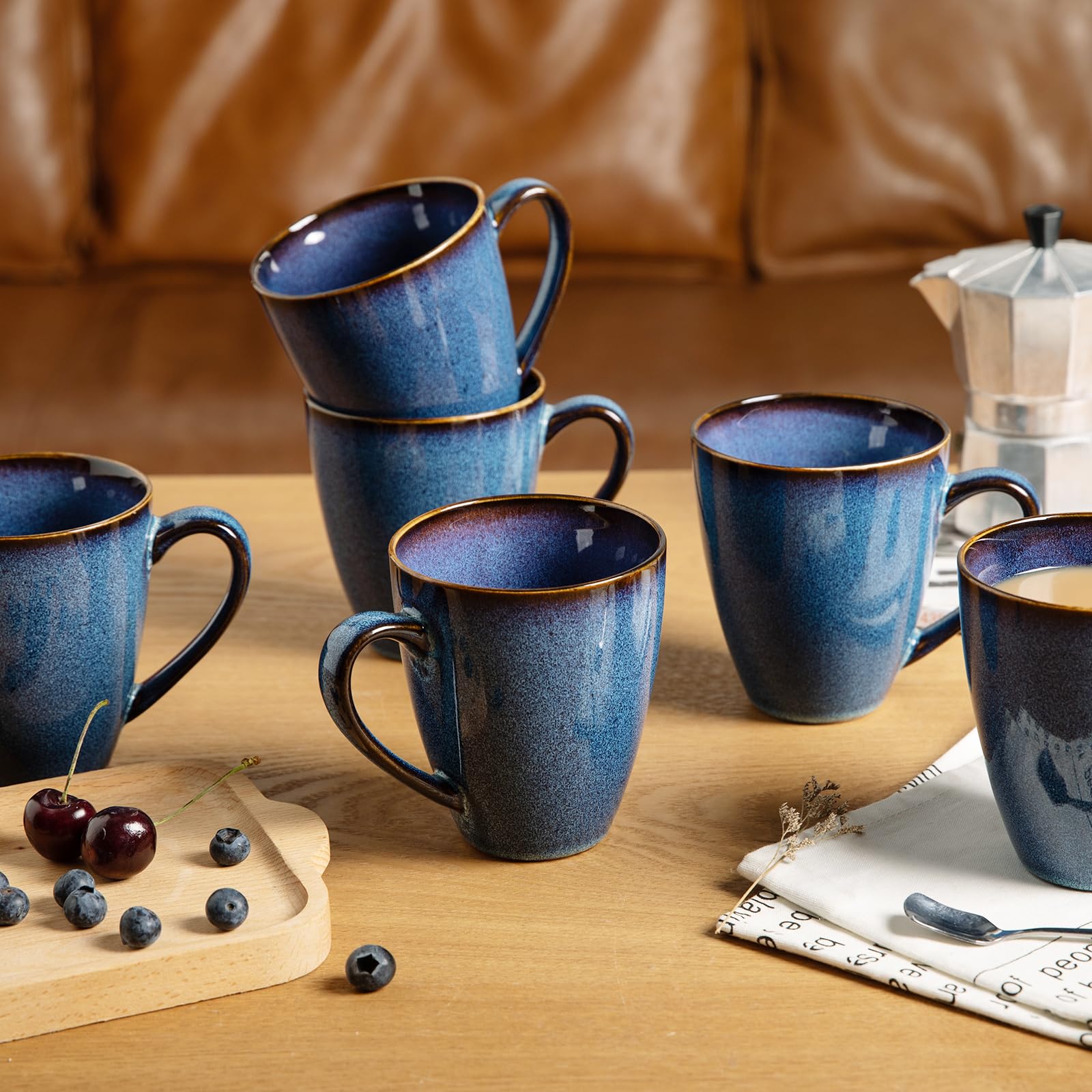 MONITO 17 OZ Coffee Mugs Set of 6, Large Ceramic Coffee Mugs,Modern Coffee Mugs Set with handle for Tea/Latte/Cappuccino/Milk/Cocoa, Funny Tea Cups for Office and Home, Engagement Gifts. (Starry Blue)
