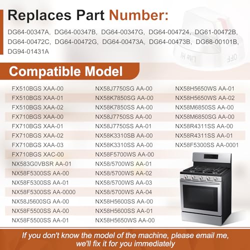 DG64-00473A Top Burner Control Dial Knob Range Oven replacement Compatible with Samsung Range Oven Gas Stove Knob NX58F5700WS NX58H5600SS NX58H5650WS NX58J7750SS NX58M6850SS (5pcs)
