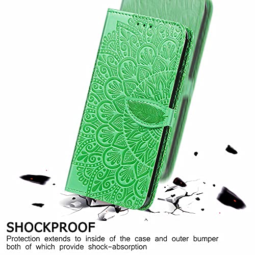 ONV Wallet Case for Oppo Reno 7 SE -1.5M Adjustable Strap Emboss Feather Flip Phone Case Card Slot Magnet Leather Shell Flip Stand Cover for Oppo Reno 7 SE [MZY] -Green