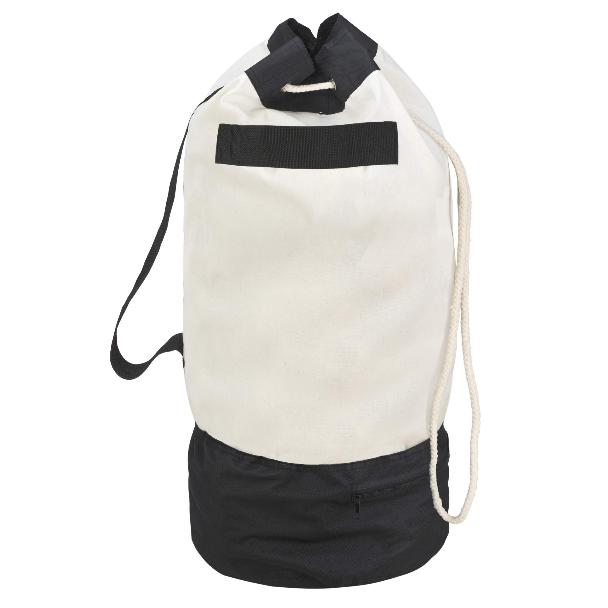 Smart Design Heavy Duty Duffel Bag w/ 2 Compartments, Strap, & Handles - Holds up to 80 lbs. - VentilAir Breathable Canvas - for Gym Clothes & Laundry - (Holds 3 Loads) (30 x 15 Inch) [Natural Canvas]