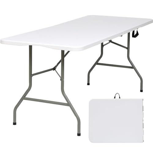 Fenbeli Folding Tables 6ft Plastic Foldable Table Heavy Duty Lightweight Folding Table Fold in Half with Handle for Outdoor & Indoor Party Dining Camping Wedding BBQ Catering