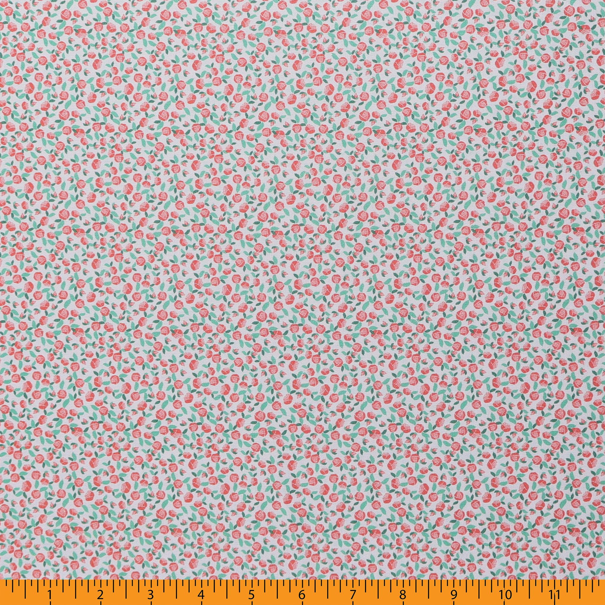 Mook Fabrics Cotton Calico Flowers, Coral Cut by The yard
