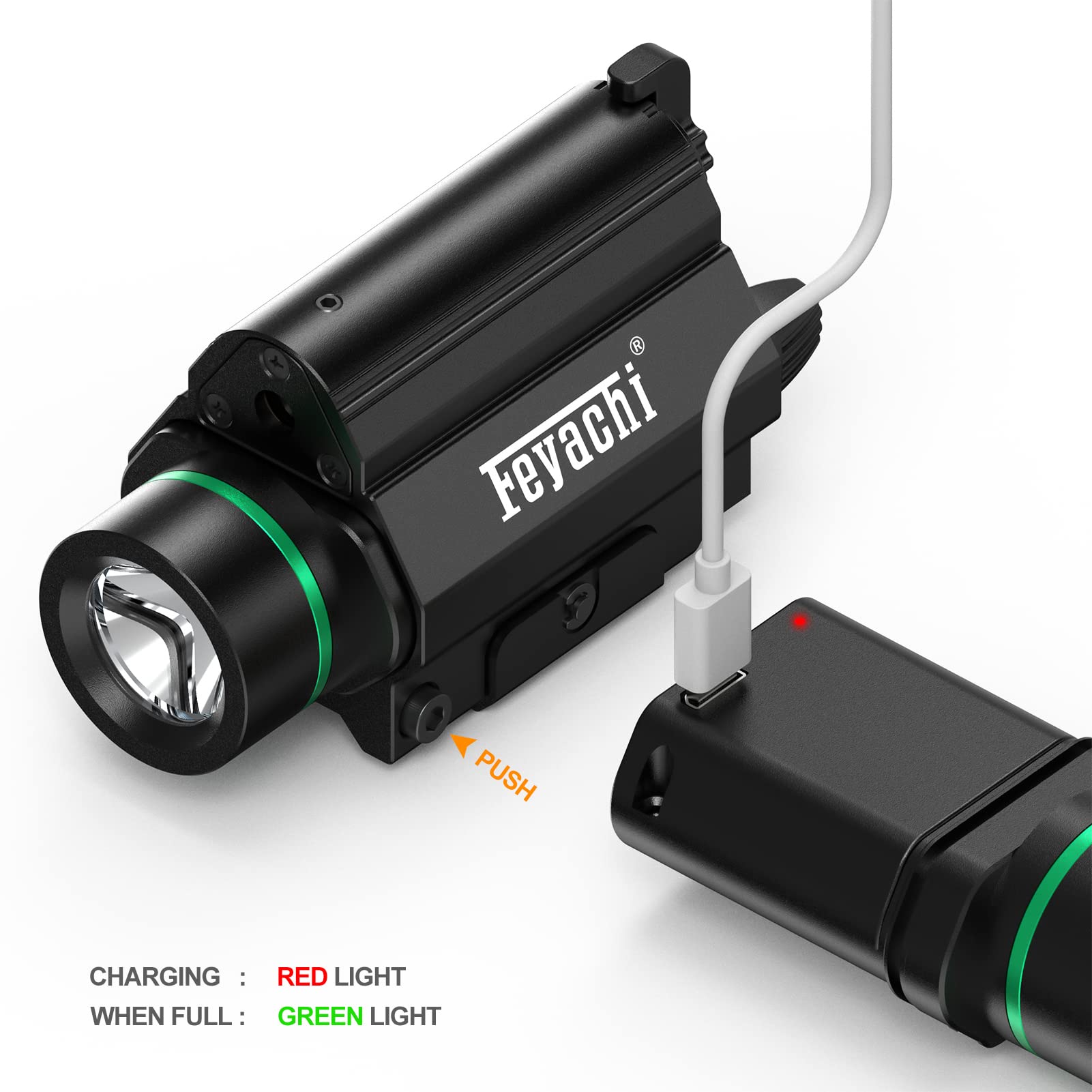 Feyachi LF-68 Green Laser Weapon Light 1000 Lumen LED Flashlight Combo with Picatinny Rail Mount for Pistol Rifle Rechargeable