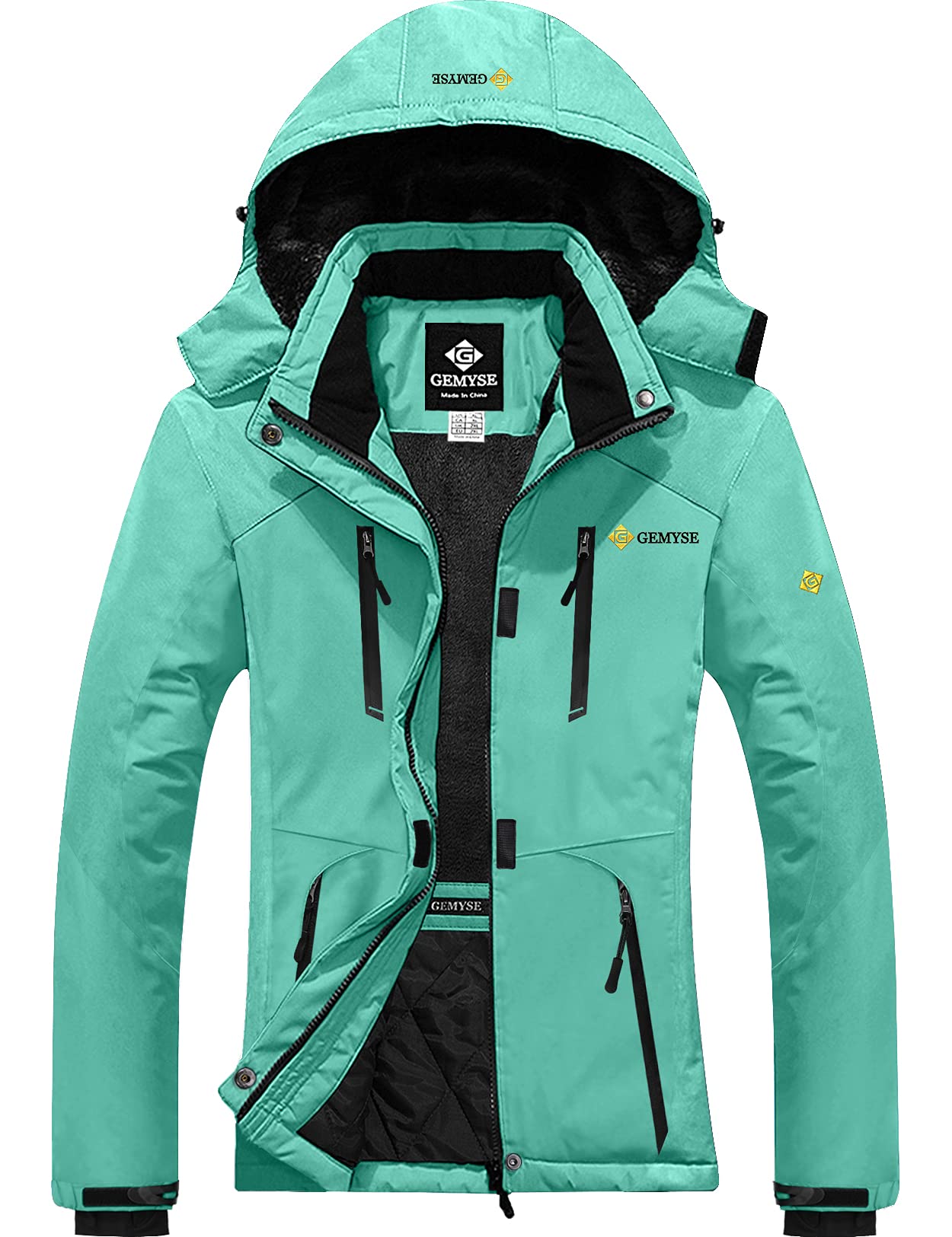 GEMYSE Women's Mountain Waterproof Ski Snow Jacket Warm Winter Windproof Raincoat with Detachable Hood(Lake Blue-6,Large)