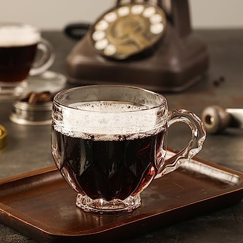 GURUDAR Glass Coffee Mug Set of 6, Clear Espresso Cup with Handle, Lead-Free Drinking Glassware, Perfect for Tea Latte Cappuccino Juice and More Beverage, 6OZ/180ML