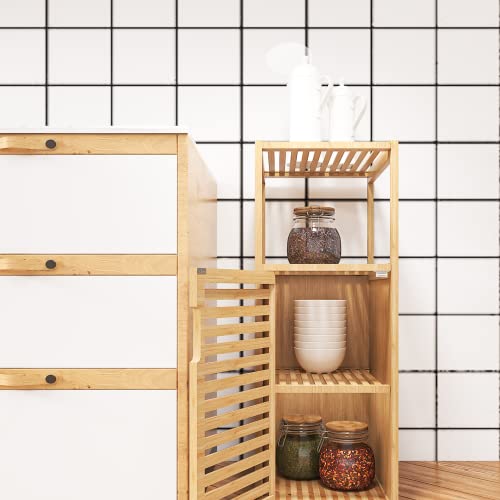 Purbambo Bathroom Bamboo Storage Cabinet, Freestanding Floor Cabinet with Door and Shelf for Bathroom, Living Room, Bedroom, Hallway, Kitchen