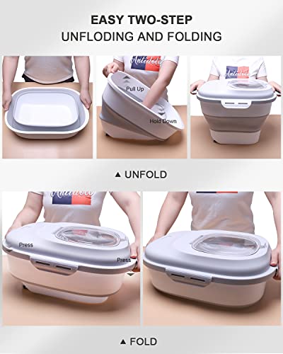 Somkaco Collapsible Food Storage Container with Transparent Lid, Scoop and Wheels, Large food storage for Dog, Cat and Other Pet