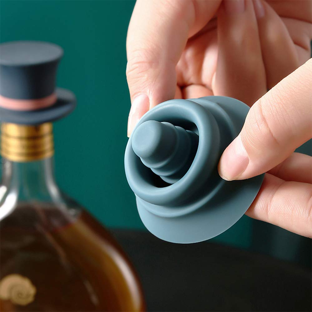 Magic Cap Decorative Wine and Beverage Bottle Stoppers Silicone Bottle Top Cover, Novelty Cork Replacement, Beverage Wine Keeper, Champagne Bottle Stoppers, Spill Proof, Set of 6, Blue & Black & Green