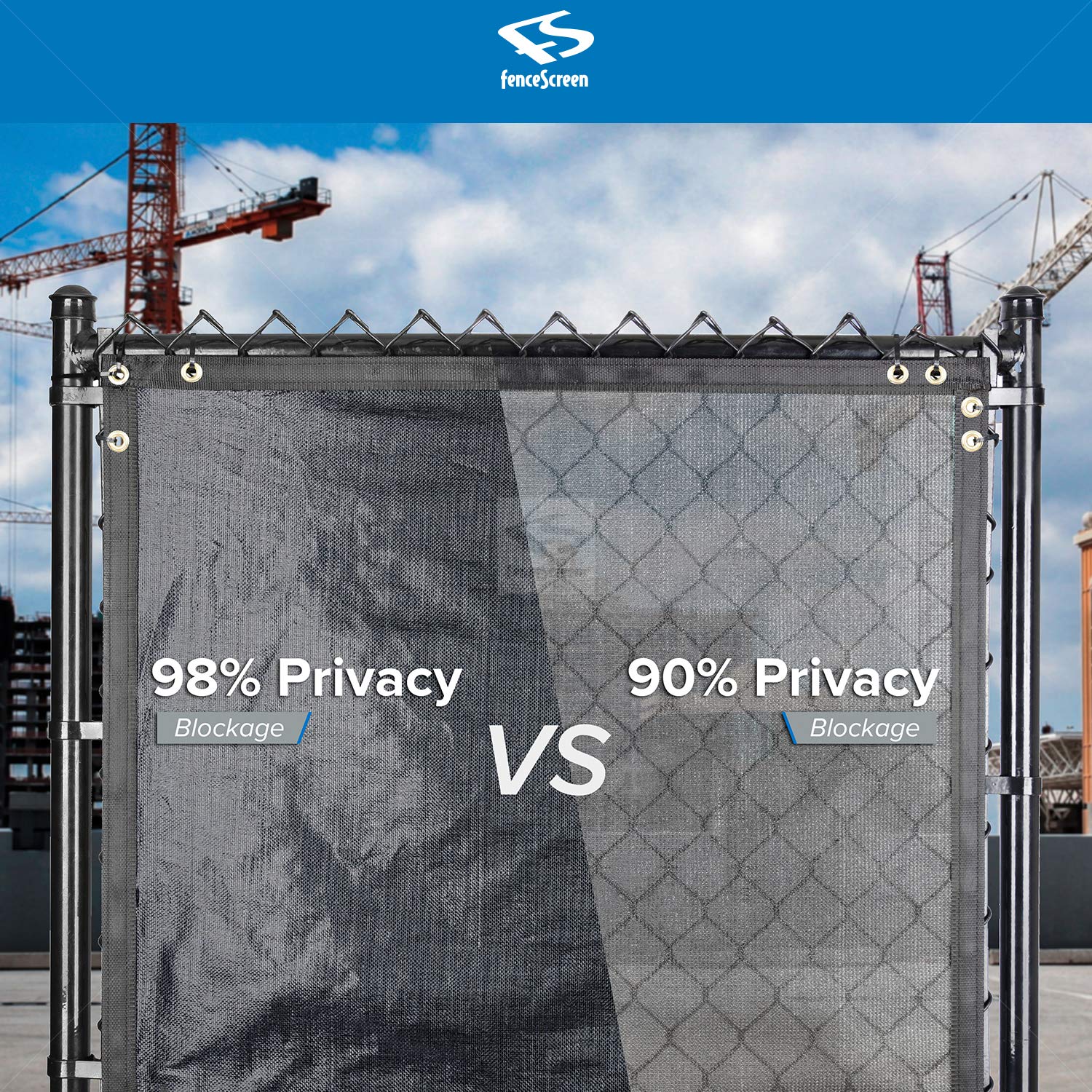 FenceScreen Fence Privacy Screen - Extreme 98% Blockage Temporary Windscreen Fence Cover (5ft x 50ft, Black)