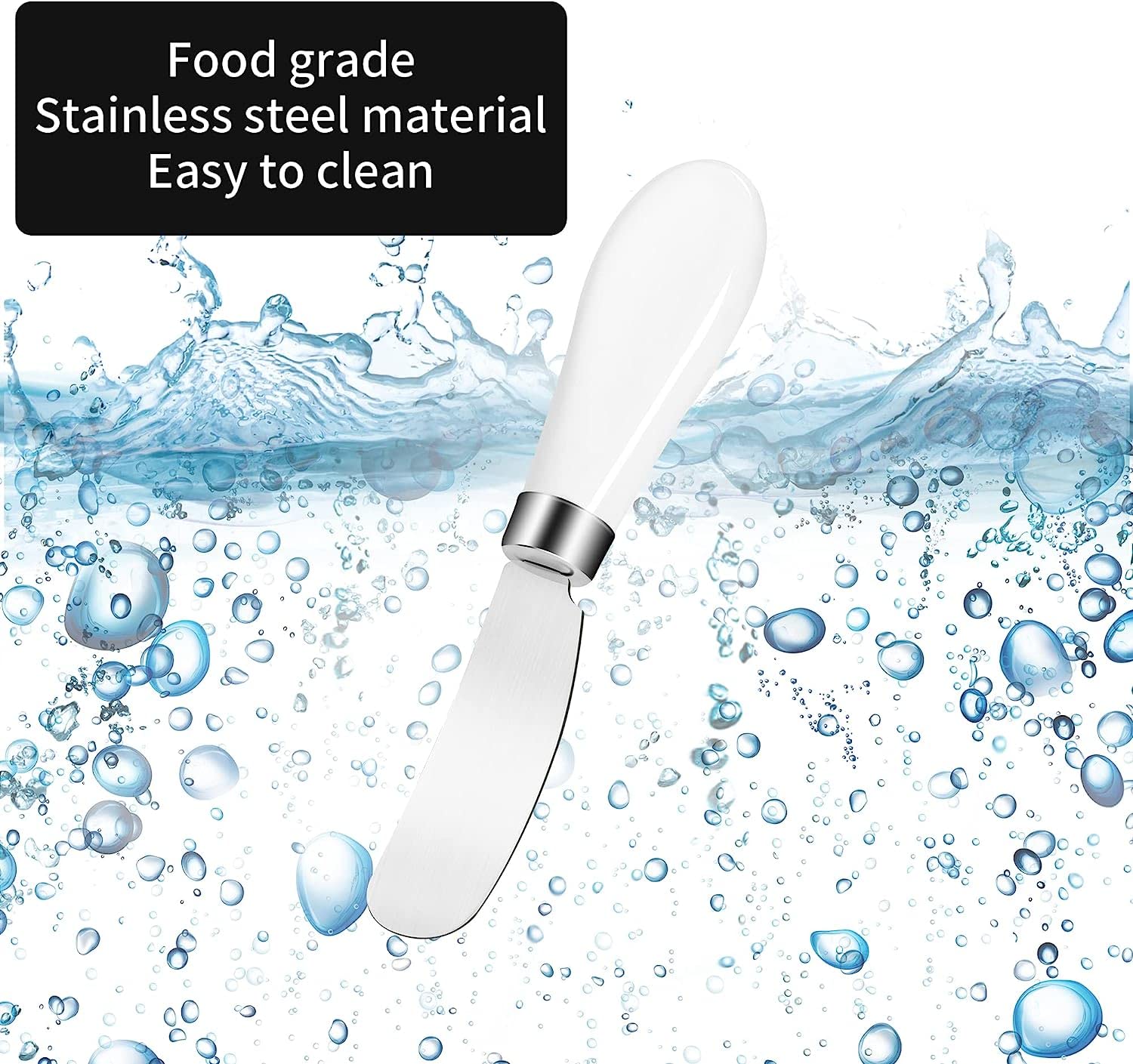 GUZE-US Butter Knife(2 Pcs), Porcelain Handle, Stainless Steel Cheese Spreader, Butter Spreader Knives Set