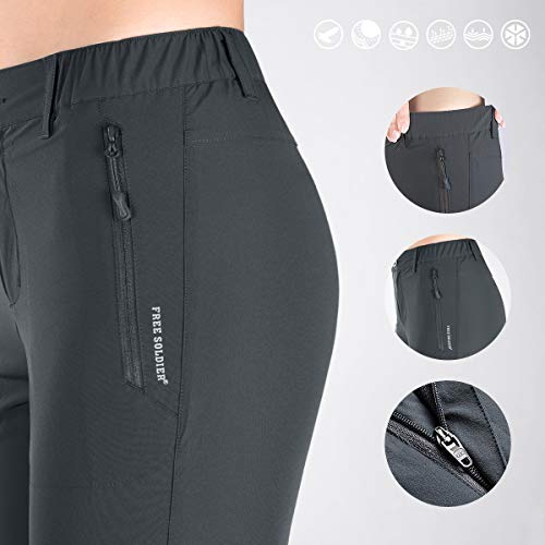 FREE SOLDIER Women's Hiking Pants Outdoor Quick Dry Lightweight Stretch Pants UPF 50+ Water Resistant Cargo Pants (Black 8)
