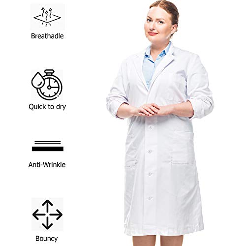 TALVANIA Lab Coat Women White Long Sleeve Uniform Lab Coats Cotton Laboratory Doctor Nurse Coat (X-Large)