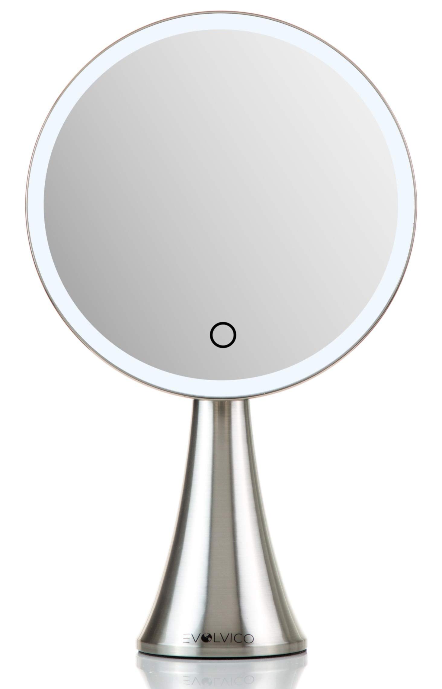 Evolvico 9 inch Lighted Round Makeup Vanity Mirror, 5X/10X Dual Magnification with Ultra Bright LED Lights System, Rechargeable, Cordless, Touch Control Adjustable Brightness, Brushed Stainless Steel