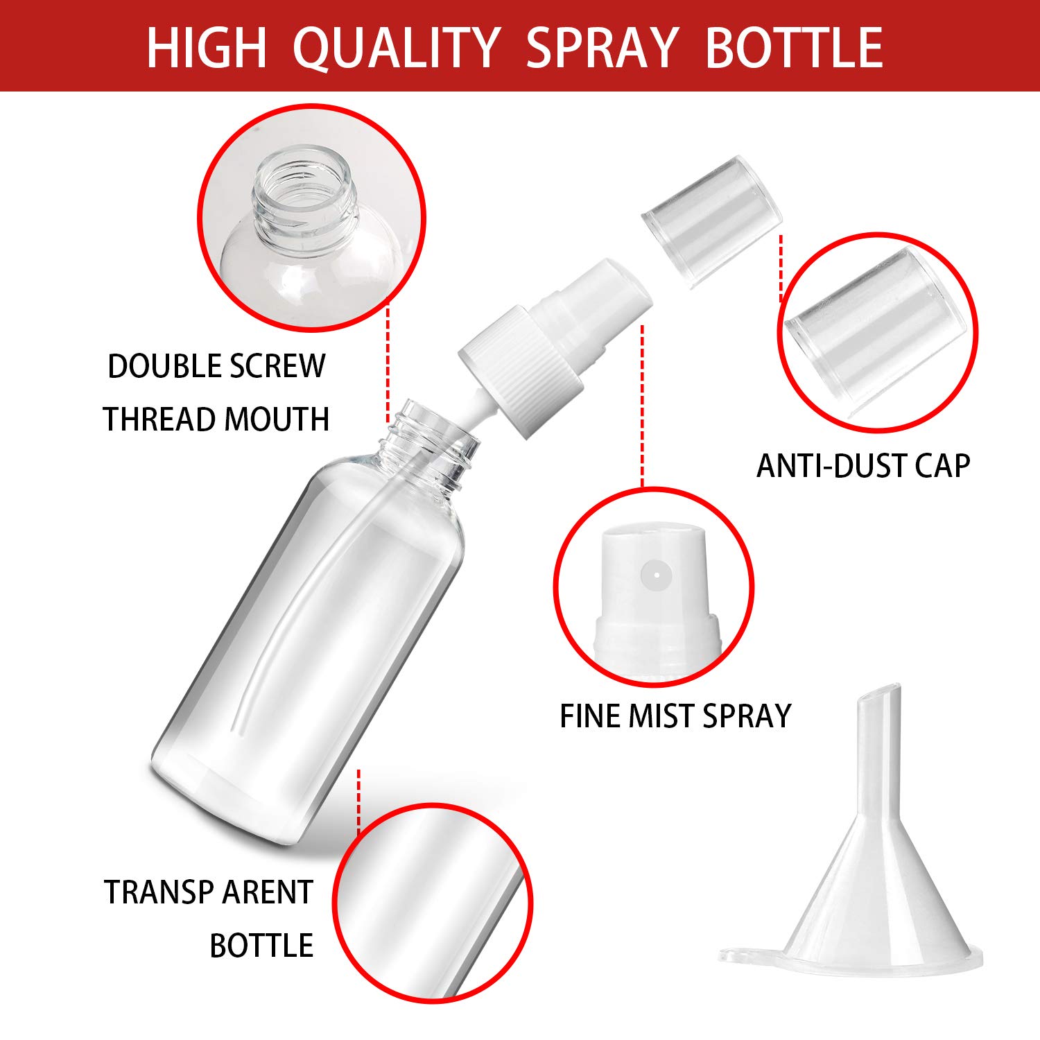 Free Walker 25Pack Spray Bottle 2oz/60ml with 2 Mini Filling Funnels,Small Reusable Portable Empty Plastic Bottles with Atomizer Pumps for Daily and Travel
