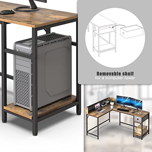 NSdirect Computer Desk,55" Home Office Desk with Bookshelf Industrial Study Writing Table with Space Saving Design Modern Simple Style Laptop Table (Rustic Brown)