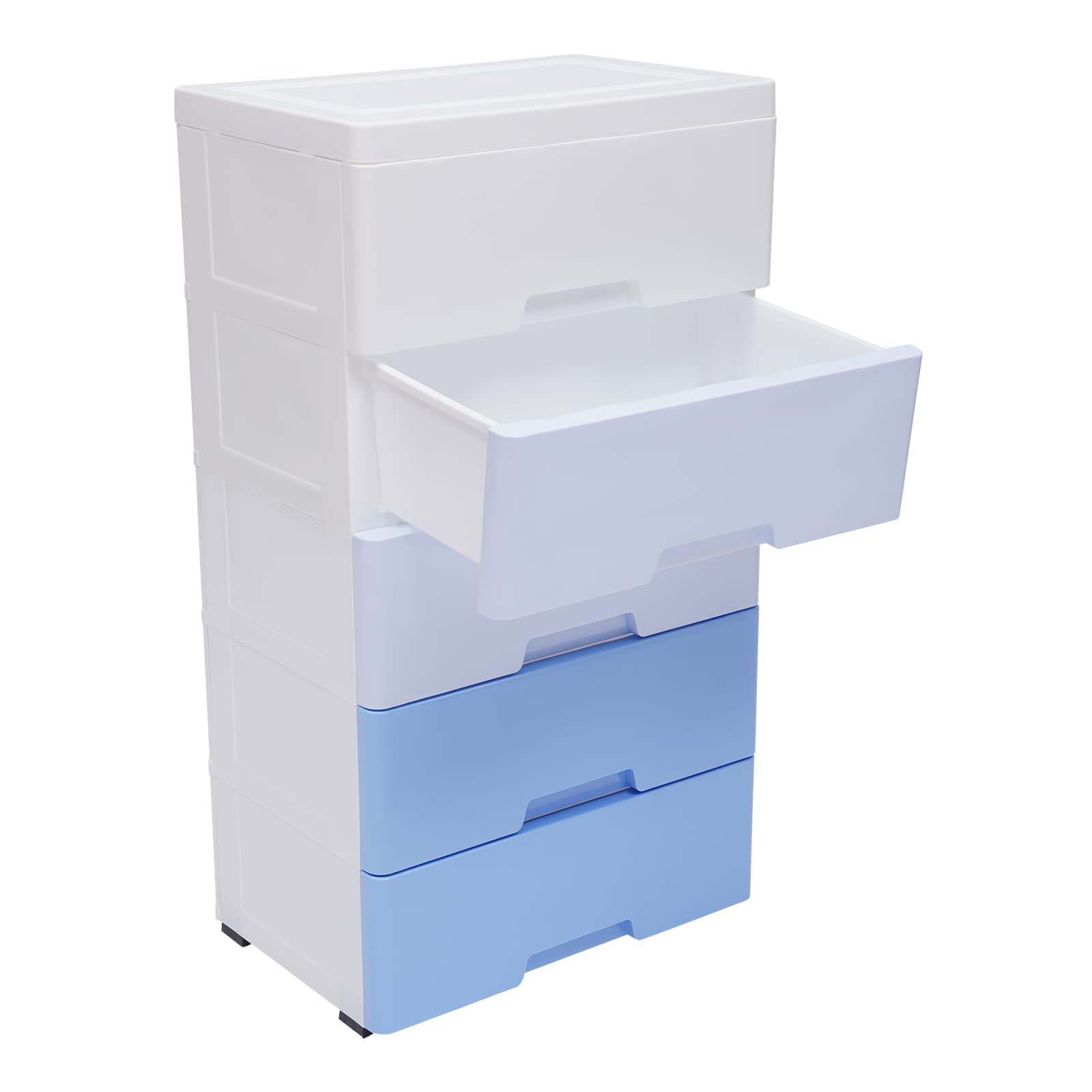 Plastic Drawers Dresser,5 Tier Storage Tower with 5 Drawer and Wheels,Storage Organizer Rack, Movable Storage Tall Small Cabinet Closet for Bed, Closet, Sofa, And Cabinet (Gradient Blue)