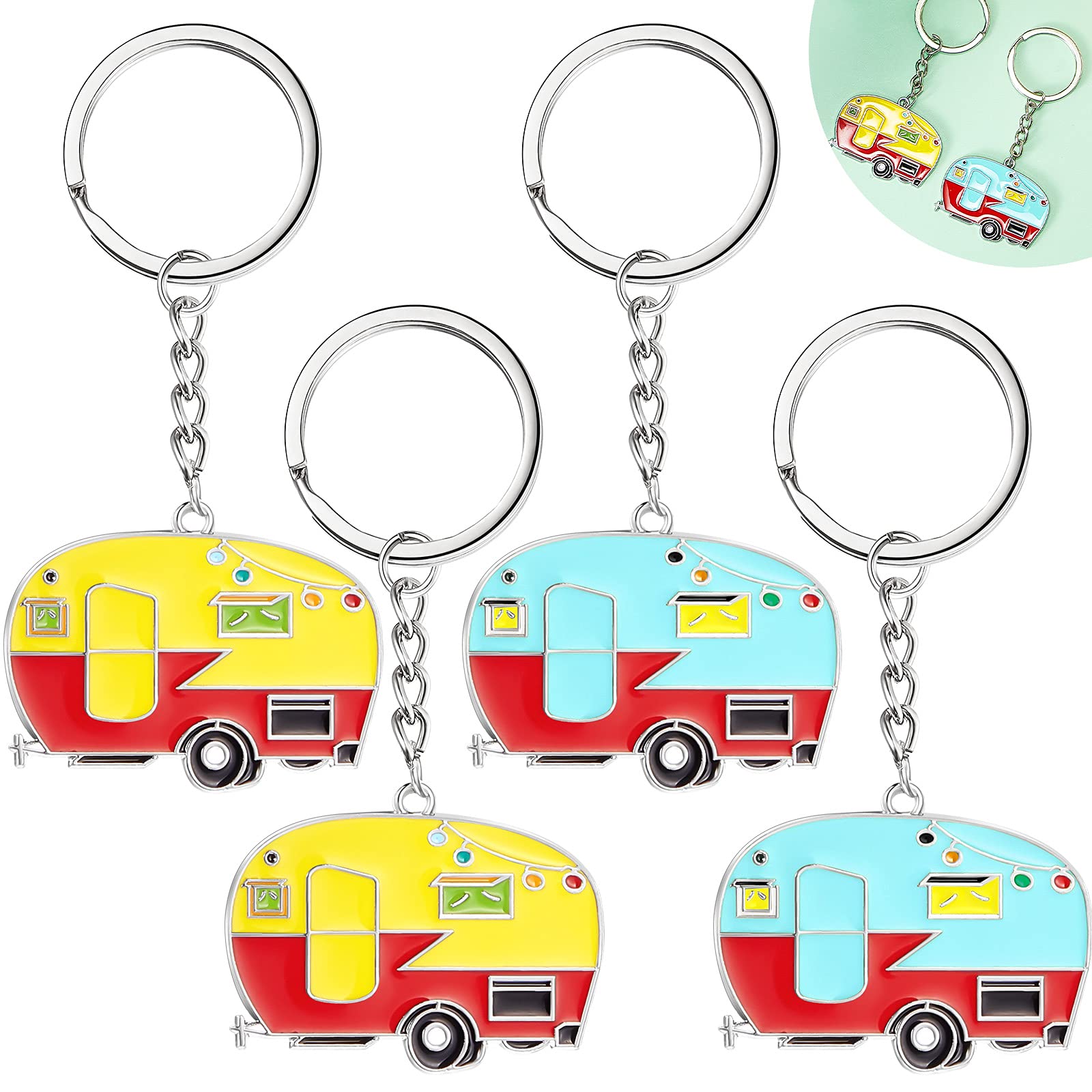 Hicarer Camper Keychain Camper Accessories for Travel Trailers Retro Camping RV Keychain Set for Travel (4 Pieces)