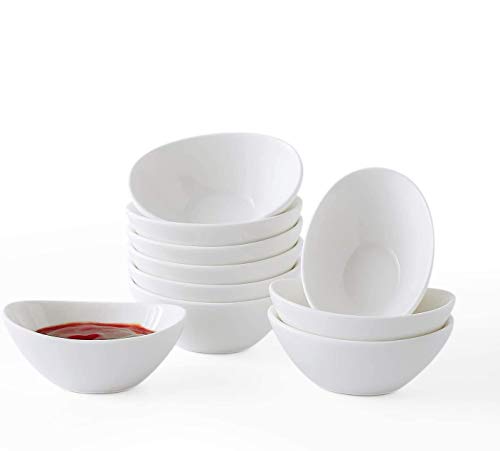 TAMAYKIM 2.5 oz White Porcelain Dipping Bowls Set of 10, Sauce Bowls/Dishes for Soy Sauce, Ketchup, BBQ Sauce or Seasoning