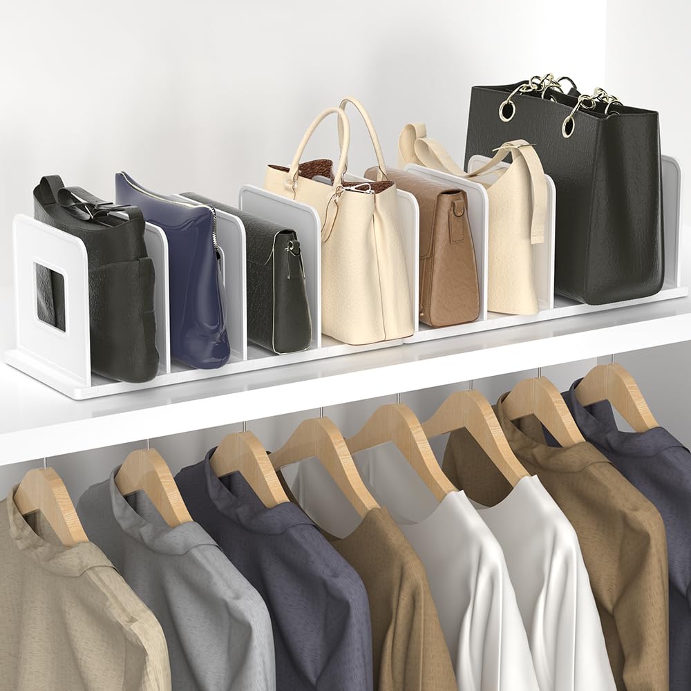 Moryimi Purse Organizer for Closet Shelf, Adjustable Purse Storage Organizer, Shelf Dividers Handbag Organizers for Closets, Purse Dividers for Closet Purse Organizers and Storage (10 Divider)