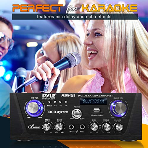 Pyle Bluetooth Digital Home Karaoke Amplifier - 600W Home Audio Desktop Power Amplifier Receiver w/LED Display, Cooling Fan, USB/SD Memory Card Reader, Optical/Coaxial, DVD/Mic Inputs -PKRMX4000