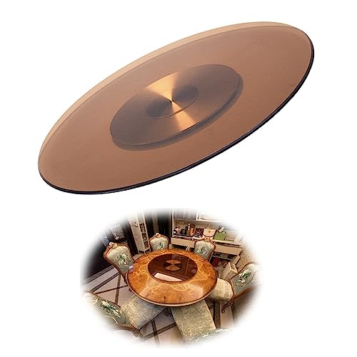 Generic Large Glass Lazy Susan Turntable 60/70/80/90/100cm Round Rotating Dining Table Serving Tray Aluminum Base, Thick & Durable, Easy To Clean Smooth Spin (Color : Brown/TAN, Size : 60 cm (24 in)