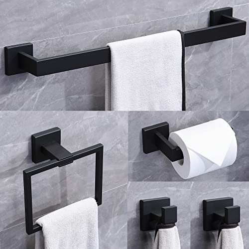 Ntipox 5 Piece Stainless Steel Matte Black Bathroom Hardware Accessories Set Include 23.6 Inch Towel Bar Set Matte Black, Towel Rack Set Bathroom Accessories Set Black