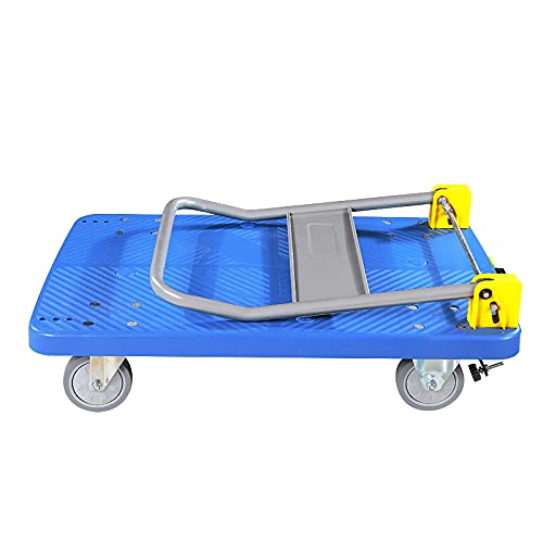 Generic Flatbed Hand Cart Foldable Platform Truck Plastic Deck Push Cart Metal Handle Hand Trolley for Moving Transport Silent Wheels Fit Outdoor and Indoor Heavy Duty Flatbed Cart (Size : S), Small