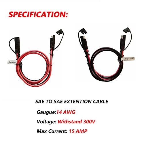 Magiktech 1.6/3.3/6.5/13/25 FT SAE to SAE Extension Cable 14AWG,SAE Adapter Cable,SAE Ports Wire for Solar Panel Battery Automotive RV Camp Trailer Tractor (1.6FT/0.5M)