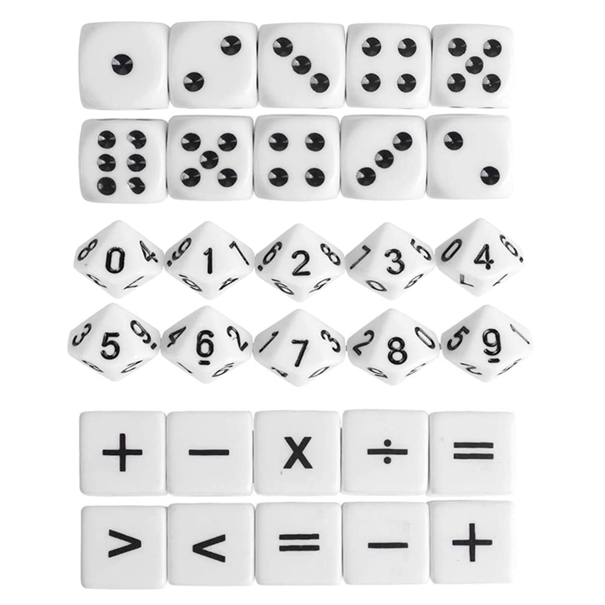 JKJF 30 Pcs Teaching Dice Set Math Operation Dice Number Dice Dot Dice 10 Sided Dice for Classroom Teaching Supplies Bar Prop