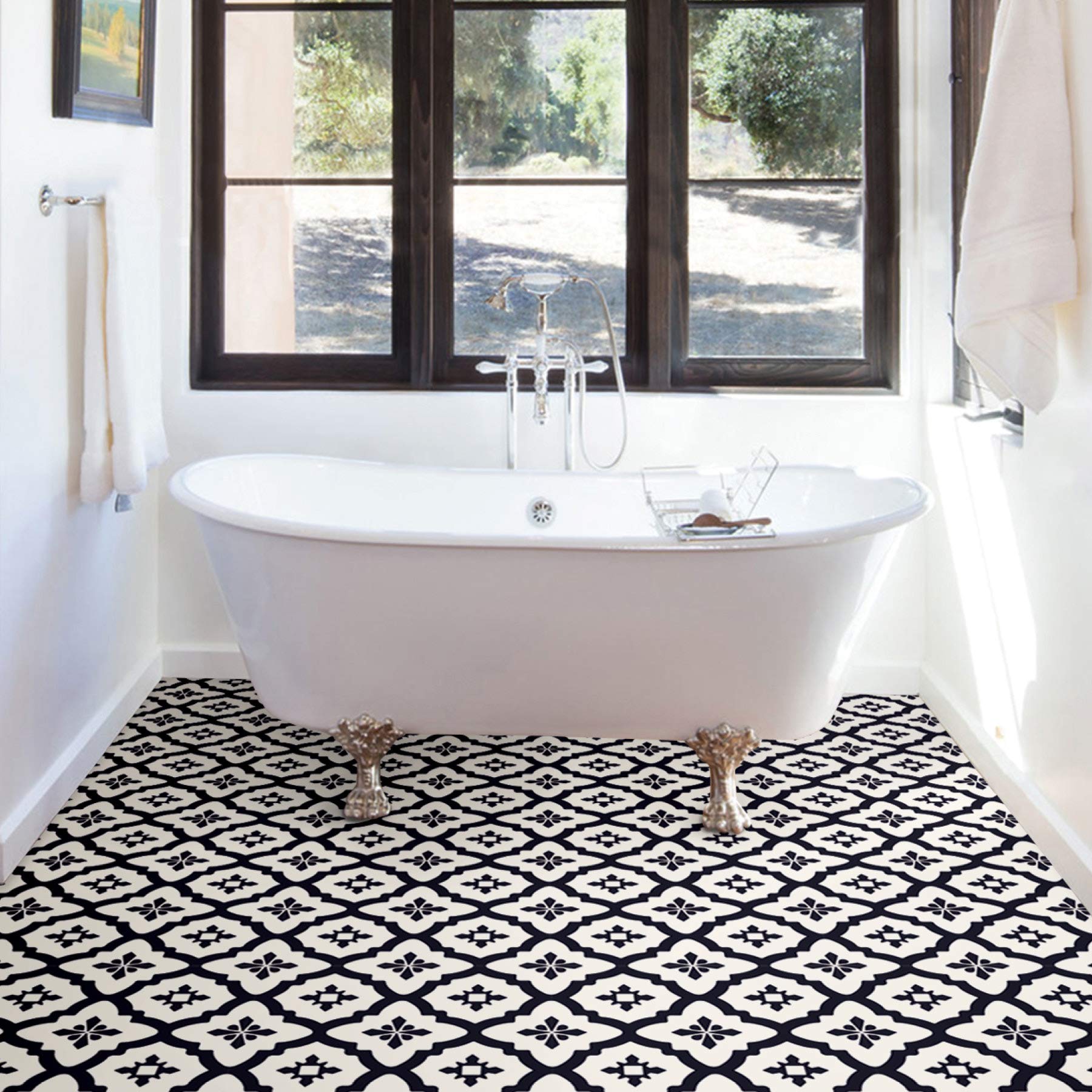 FloorPops FP2480 Comet Peel & Stick Floor Tiles, Black