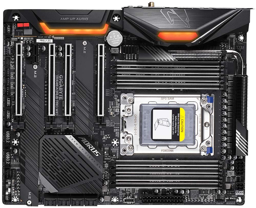 GIGABYTE TRX40 AORUS PRO WiFi (sTRX/AMD/TRX40/Fins-Array Heatsink/12+2 Phases Infineon Digital VRM/3x PCIe 4.0x4 M.2/Intel WiFi 6/Intel GbE LAN/ATX/Motherboard)
