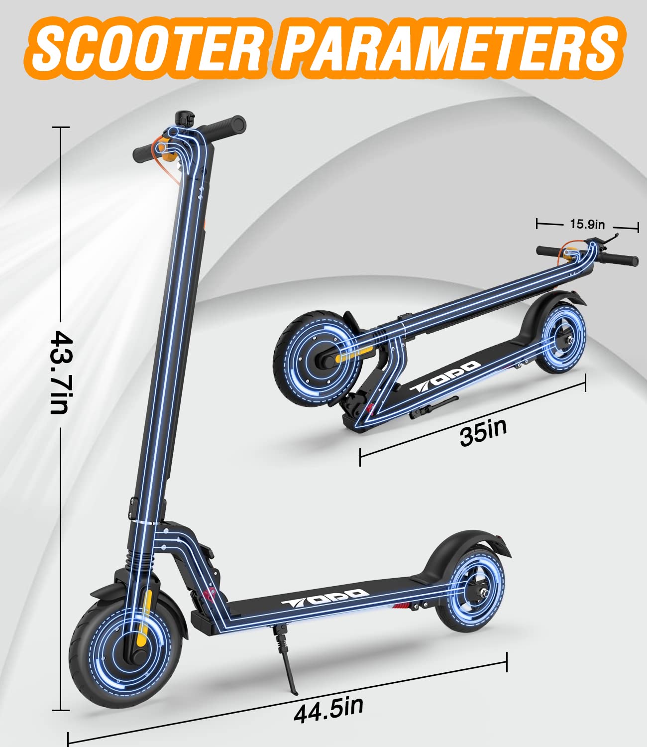 Electric Scooter,TODO Foldable Electric Scooter for Adults, Max 15MPH,8.5" Solid Tires,Range12-19Mile 400W(Peak) Powerful E-Scooter with Dual Brakes, Smart APP&Dual Brake System (Black)