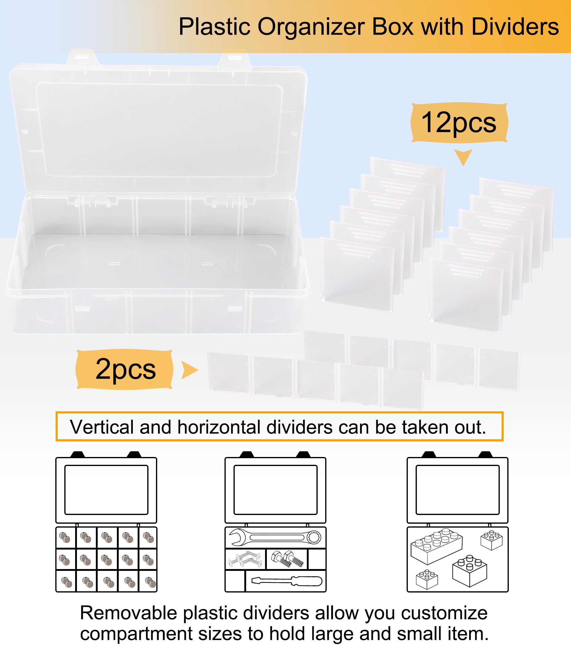 Qudqju Tackle Box Organizer Plastic Organizer Box with Dividers Bead Organizer Box Container Clear Snackle Box Container Large 15 Grid Box Organizer