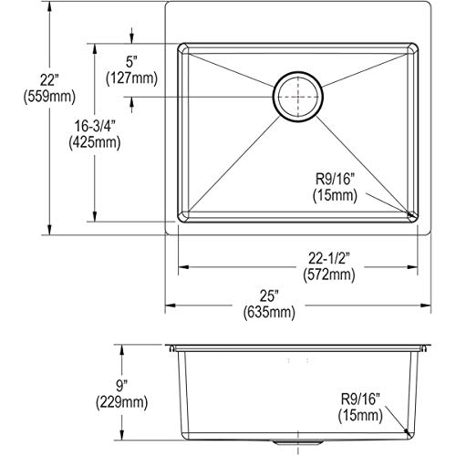 Elkay ECTSR25229TBG1 Crosstown Single Bowl Dual Mount Stainless Steel Sink Kit