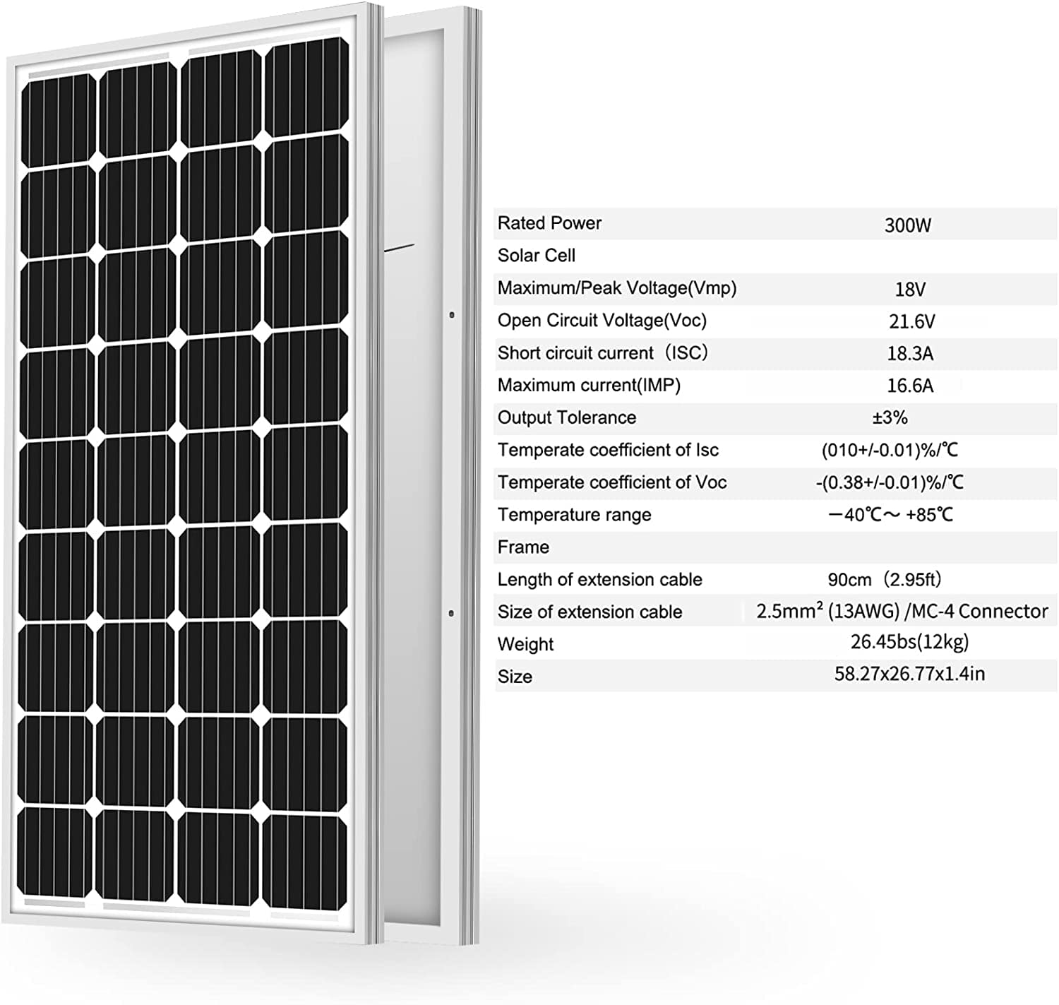 ECO-Baeerss 300 Watt Solar Panel,12/24 Volt High Efficiency Monocrystalline Solar Panel for RV Marine Rooftop Farm Battery and Other Off Grid Applications