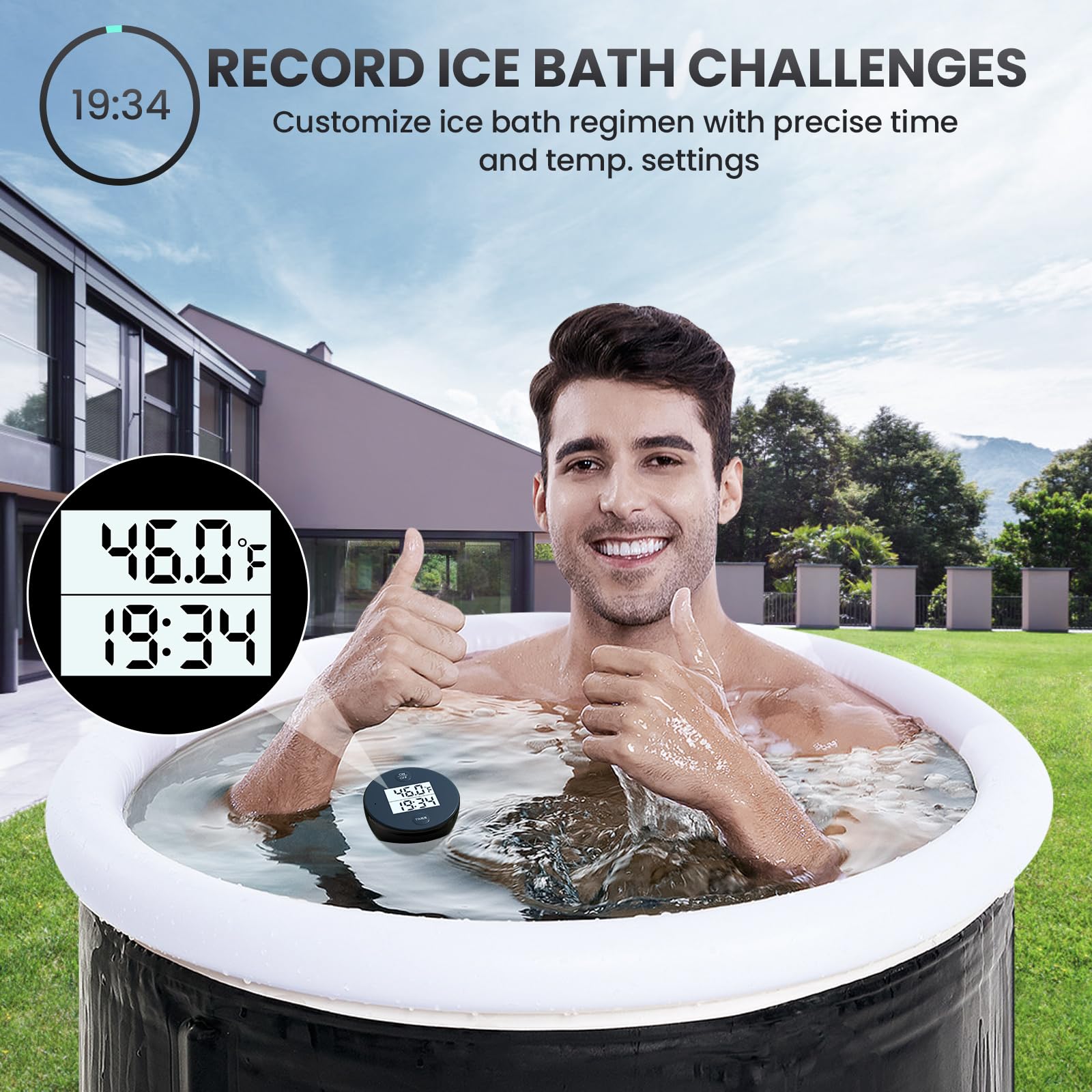Ice Bath Thermometer, Water Bath Thermometer for Ice Bath, Cold Plunge Thermometer and Waterproof Timer, Floating Thermometer Gauges, Water Temperature Thermometer - Black