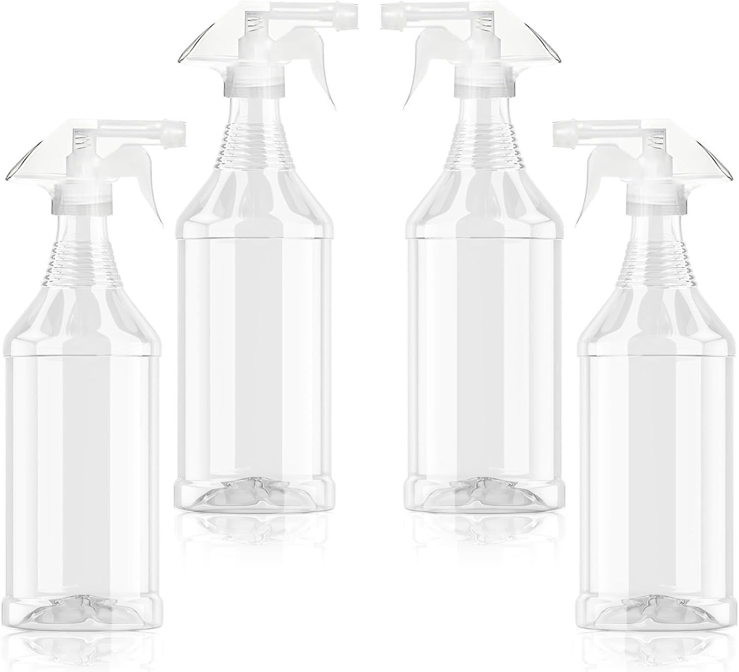 Plastic Spray Bottle (4 Pack, 32 Oz, All-Purpose) - Heavy Duty Leak-Proof Mist Water Bottle with Adjustable Nozzle and Measurement Markings for Cleaning, Gardening, and Pets