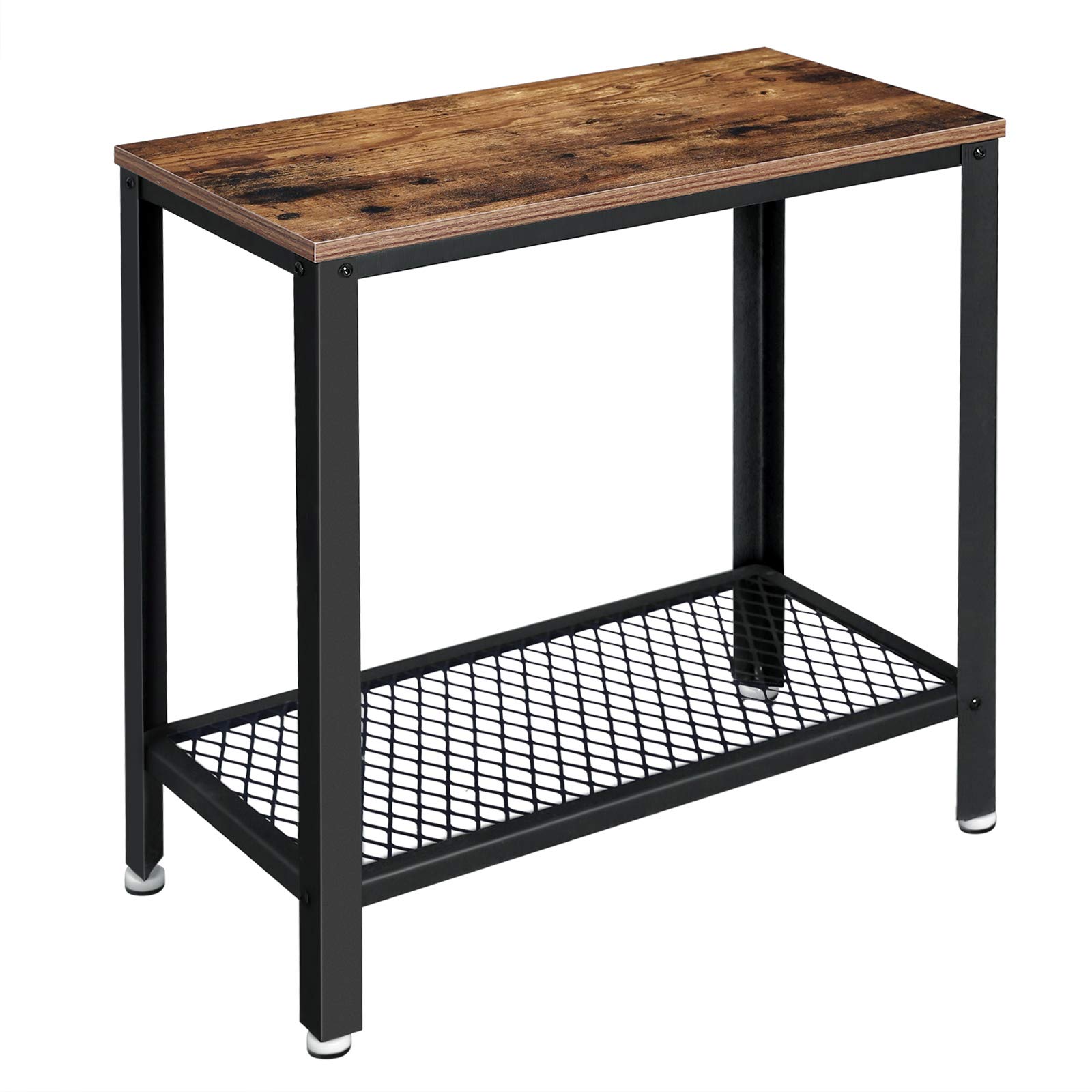 VASAGLE 2-Tier Narrow Side End Table for Couch, Rustic Sofa Printer Table with Mesh Shelf for Bedroom, Fish Tank Stand for Home, Office, Rustic Brown and Black