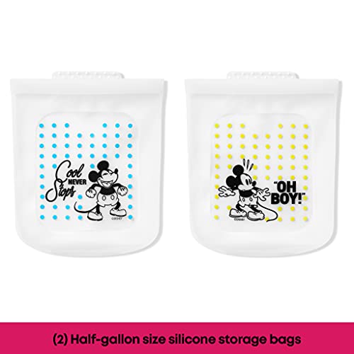 Pyrex Platinum Silicone Food Grade Reusable Storage Bag, Bundle 4-Pack Large and Small | Mickey Mouse | Eco-Friendly | Cook, Store, Sous Vide, or Freeze | Dishwasher, Freezer, and Microwave Safe