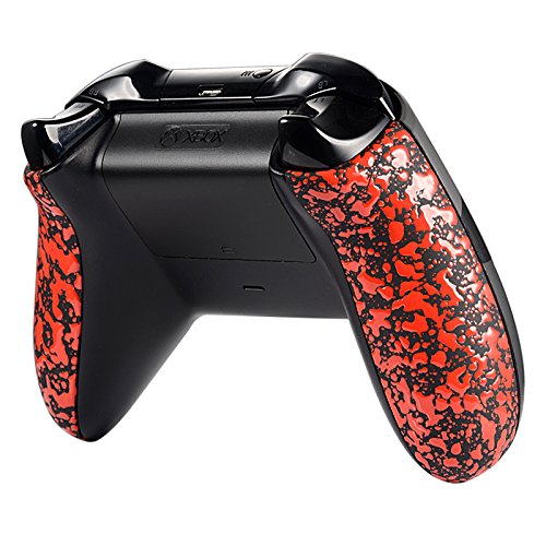 eXtremeRate® Textured Red Back Panels, Comfortable Non-slip Side Rails, 3D Splashing Handles, Game Improvement Replacement Parts for Xbox One Standard Controller Model 1537/1697