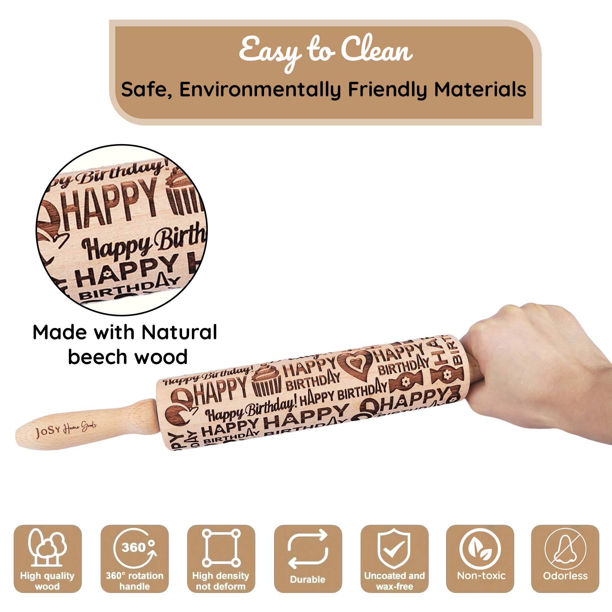 Happy Birthday Embossed Rolling Pin I EXTRA DEEP engraved rolling pin for Cookies I Rolling Pin with Design for Baking I Embossing rolling pin | Rolling Pin Made of Beech Wood I Baking rolling pin