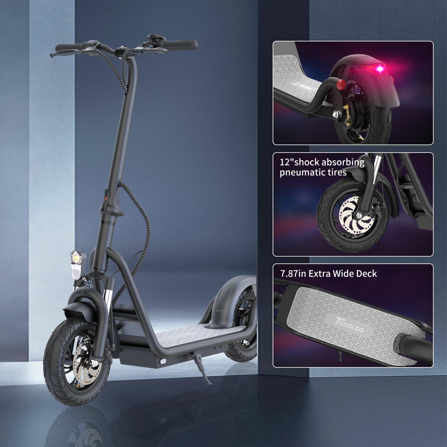 Electric Scooter Adults F2 Off Road 12" Big Tires 40 Miles Range Rated 350W Motor 15.5MPH Foldable Heavy Duty Commuting E-Scooter Triple Brake System Folding Kick Scooter UL2272 Certified