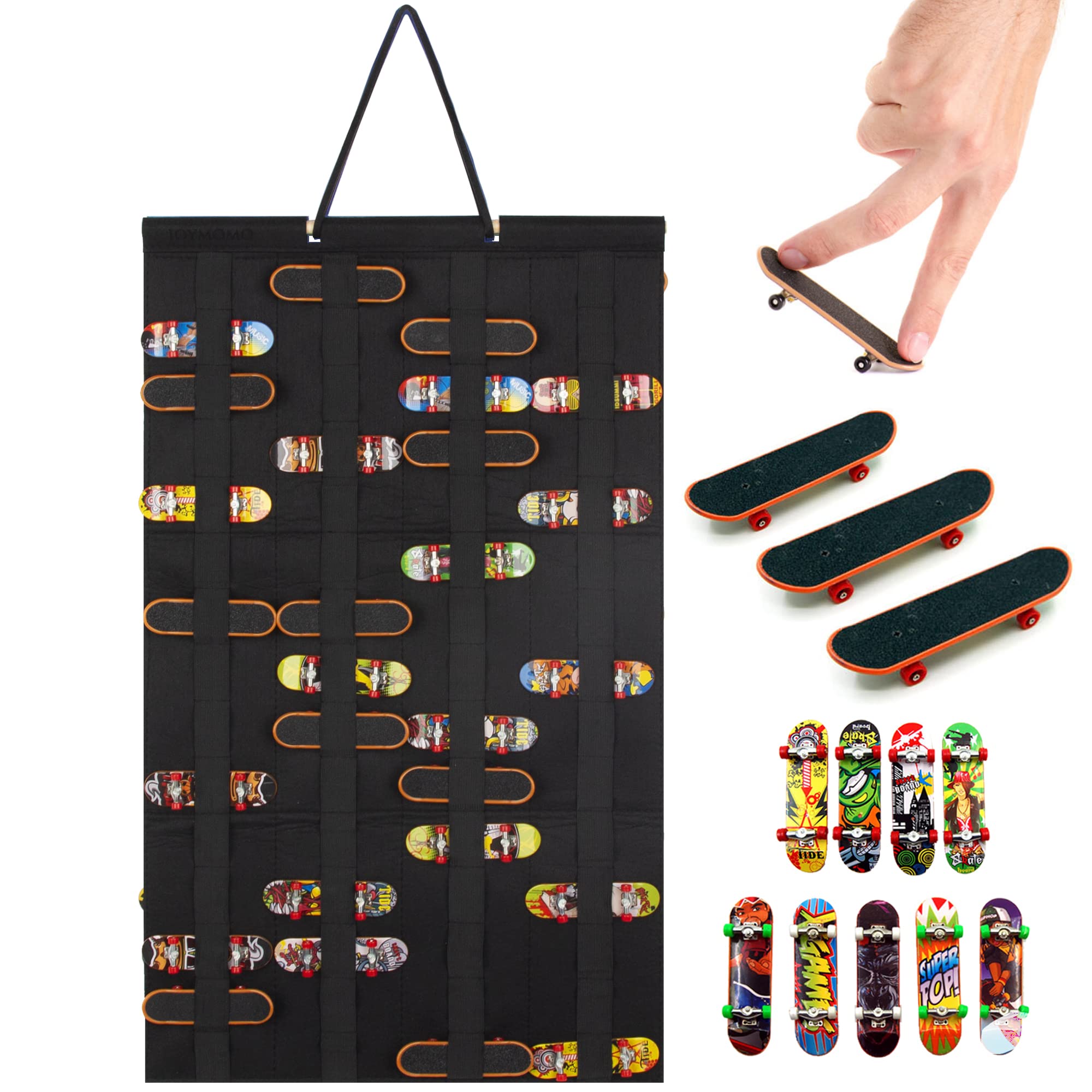 JOYMOMO Felt Hanging Fingerboard Holder Mini Finger Skateboard Display Rack for Kids Hold Up 60 Toy Fingerboards (Without Fingerboards) (Black)