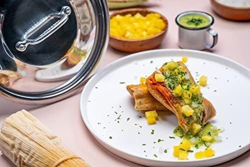 Vasconia Steamer Pot with Tray and Aluminum Lid β Multi-Purpose Aluminum Large Stock Pot for Tamales, Seafood, Vegetables Soup Pot β 5.3-Quart Stove
