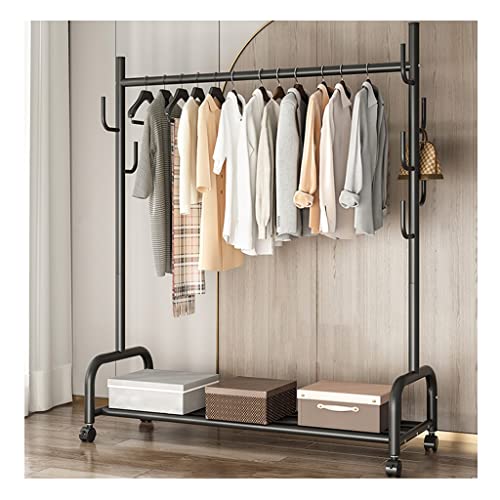 TCXSSL Industrial Pipe Clothing Rack Clothing Racks On Wheels, Retail Clothes Rack Rolling Racks for Hanging Clothes Rustic Heavy Duty Clothes Rack (Color : Black, Size : 100 * 37 * 154cm)