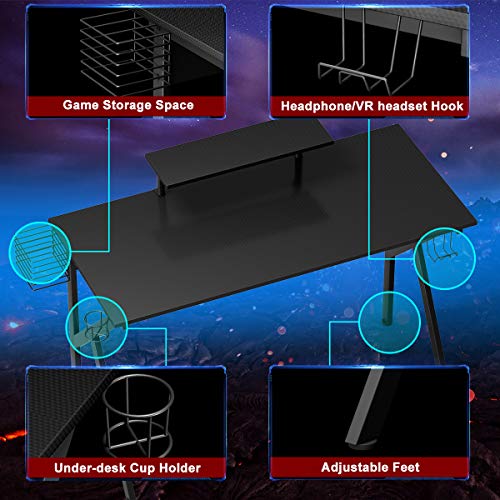 Tangkula Gaming Desk Computer Desk, Gaming Workstation with Cup and Headphone Holder, K-Shaped Gamer Table, PC Laptop TableĀ for Pro Gamer