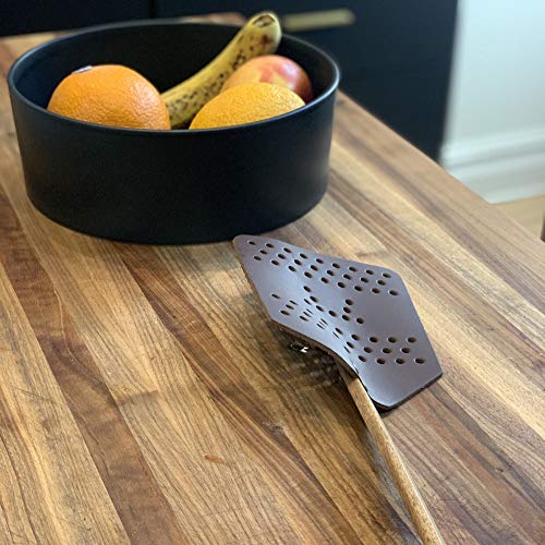 Outset Acacia Wood and Leather Heavy Duty, Extra Large Fly Swatter, Brown