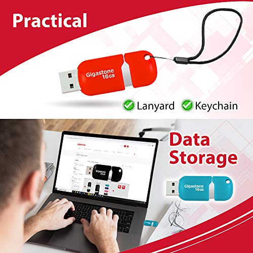 Gigastone V10 16GB 2-Pack USB 2.0 Flash Drive Thumb Drive Memory Stick Pen Drive Capless Retractable Design (Blue&Orange)