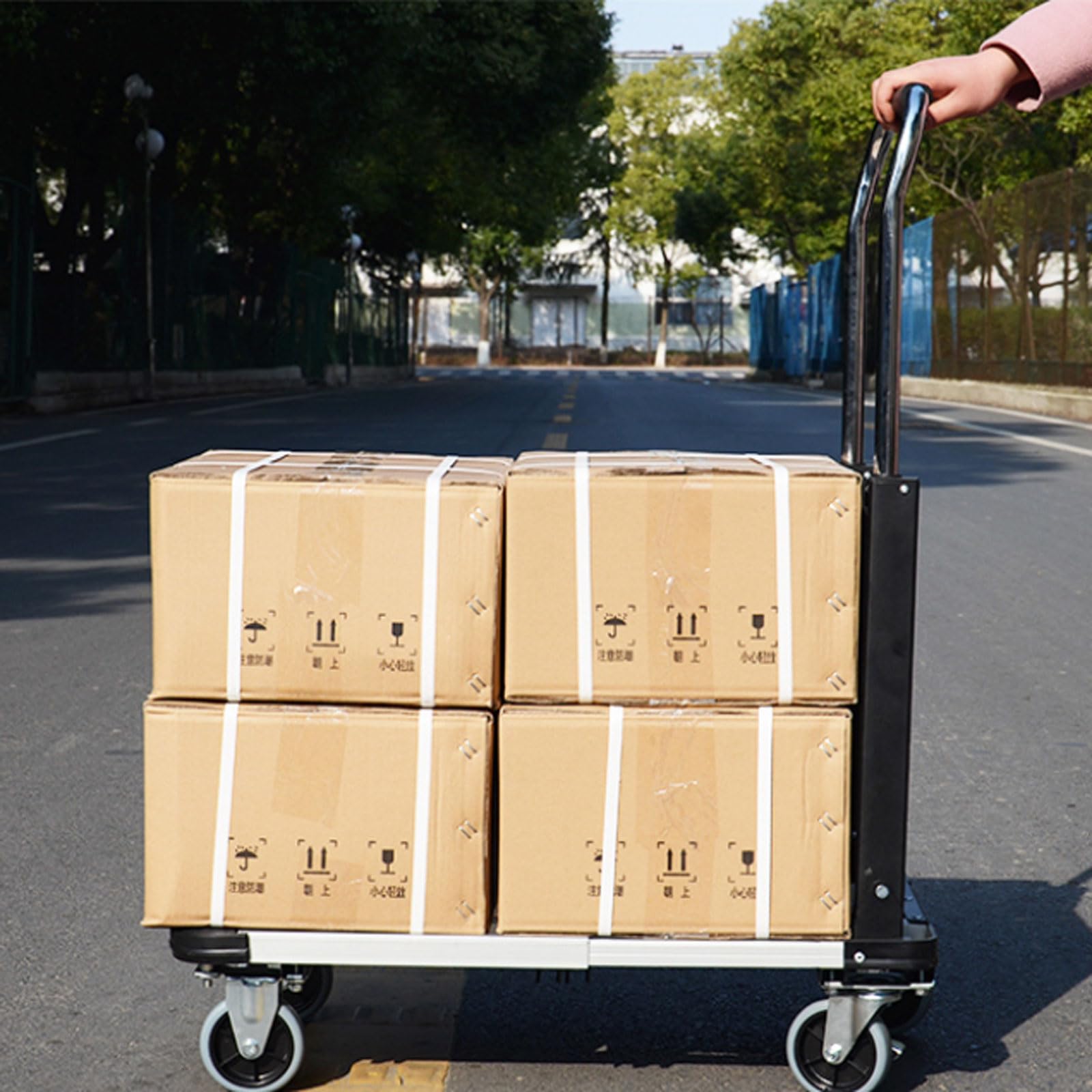 Generic Heavy Duty Flatbed Trolley Foldable Handling Truck Universal Brake Wheel Loading Moving Trolley for Warehouse Use