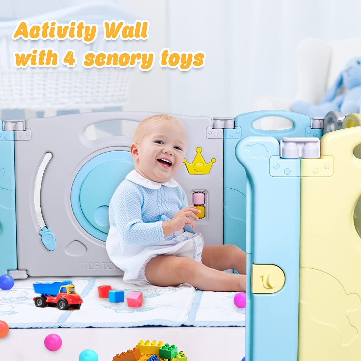Meland Foldable Baby Playpen with Mat - Baby Play Yard Baby Gate Playpen, Sturdy Baby Fence Play Area with Whiteboard and Activity Center, 14 Panel